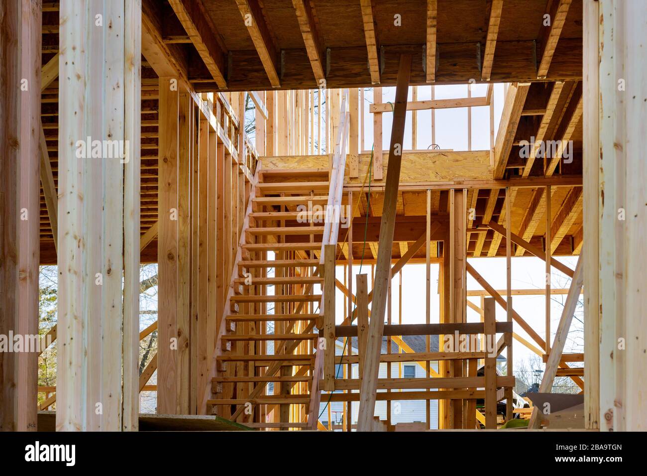 Wood building frame structure on a new development framing of a new ...