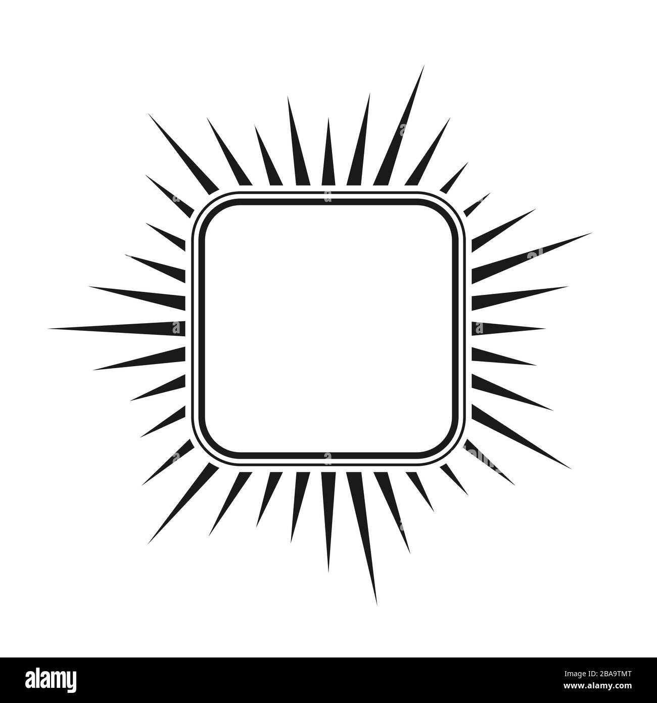 square with a double frame and rays, an empty outline. Simple stock ...