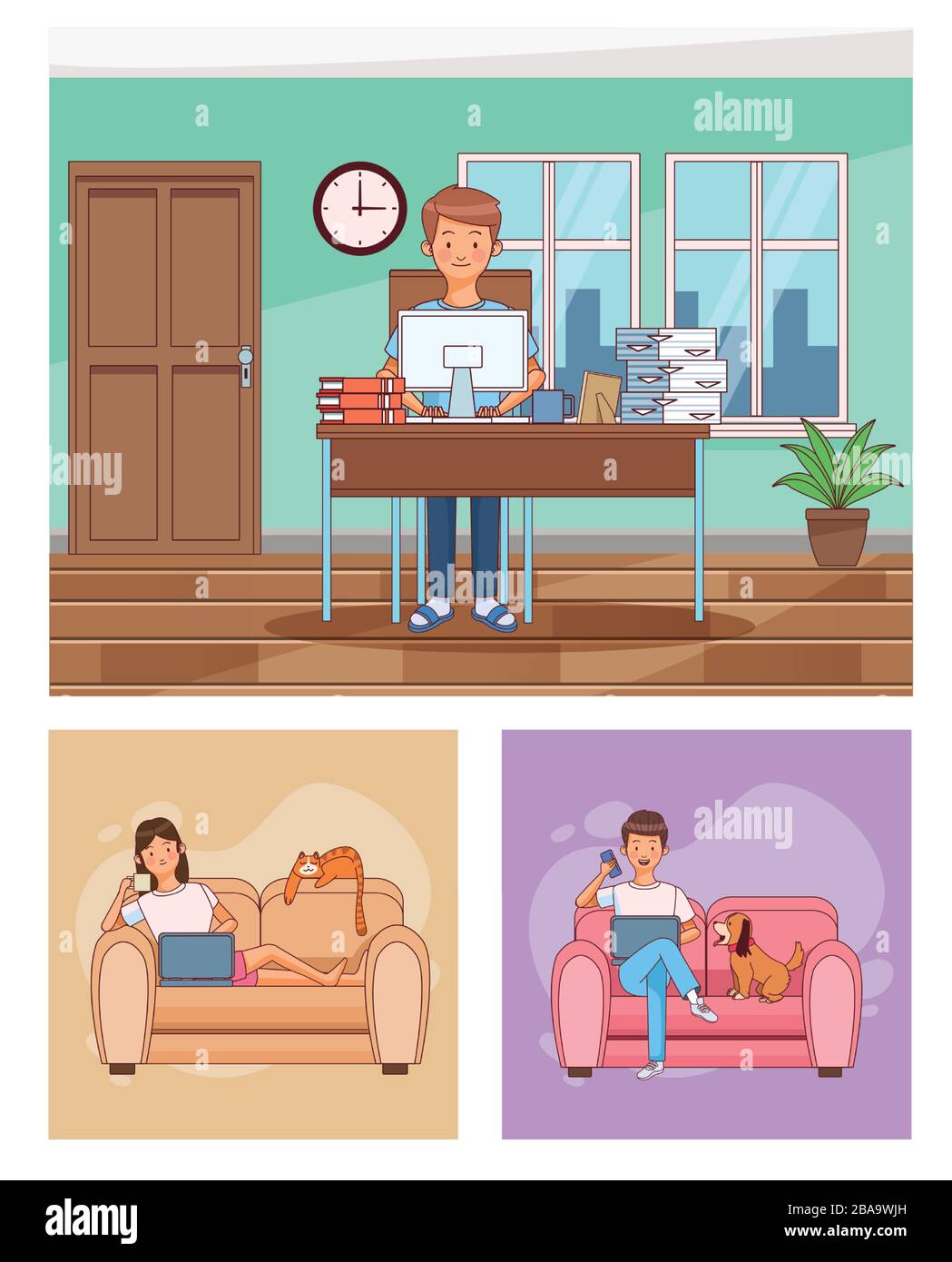 work at home workers characters Stock Vector Image & Art - Alamy