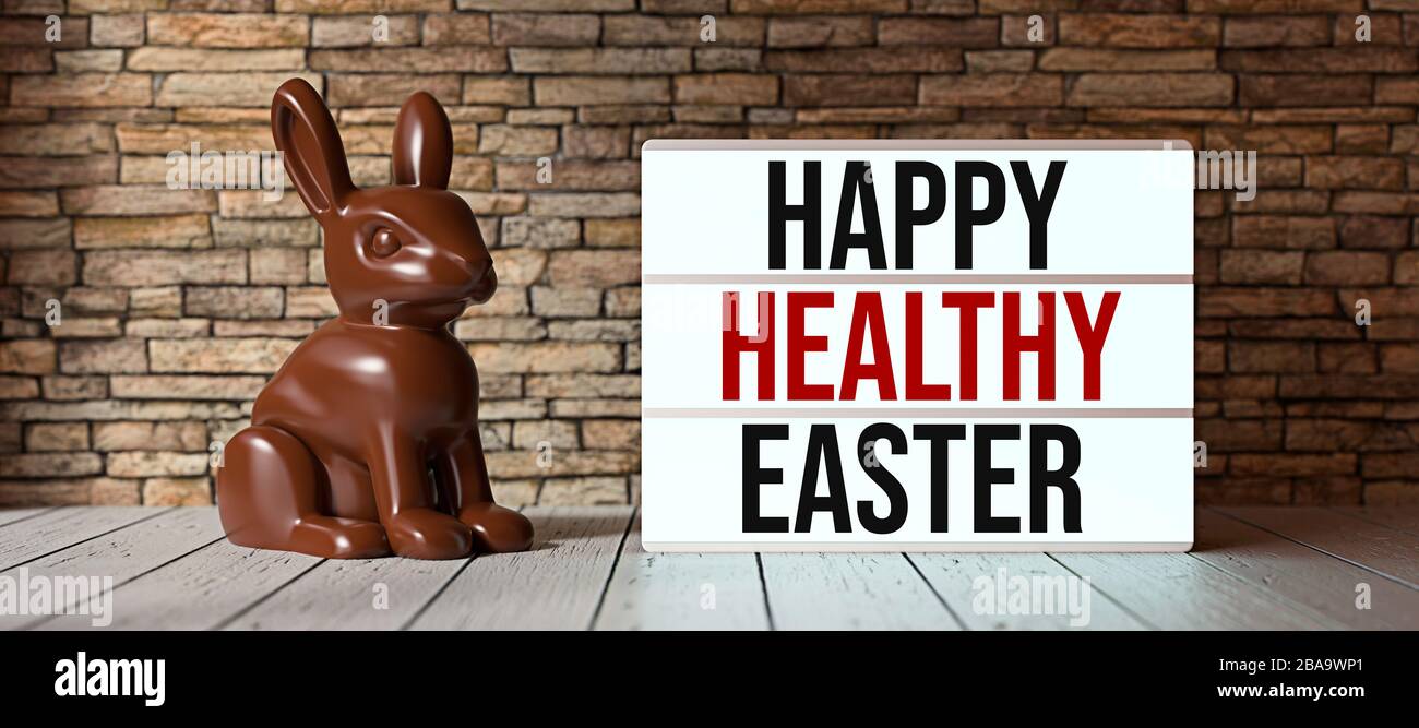 lightbox with message HAPPY HEALTHY EASTER in front of a brick wall on ...