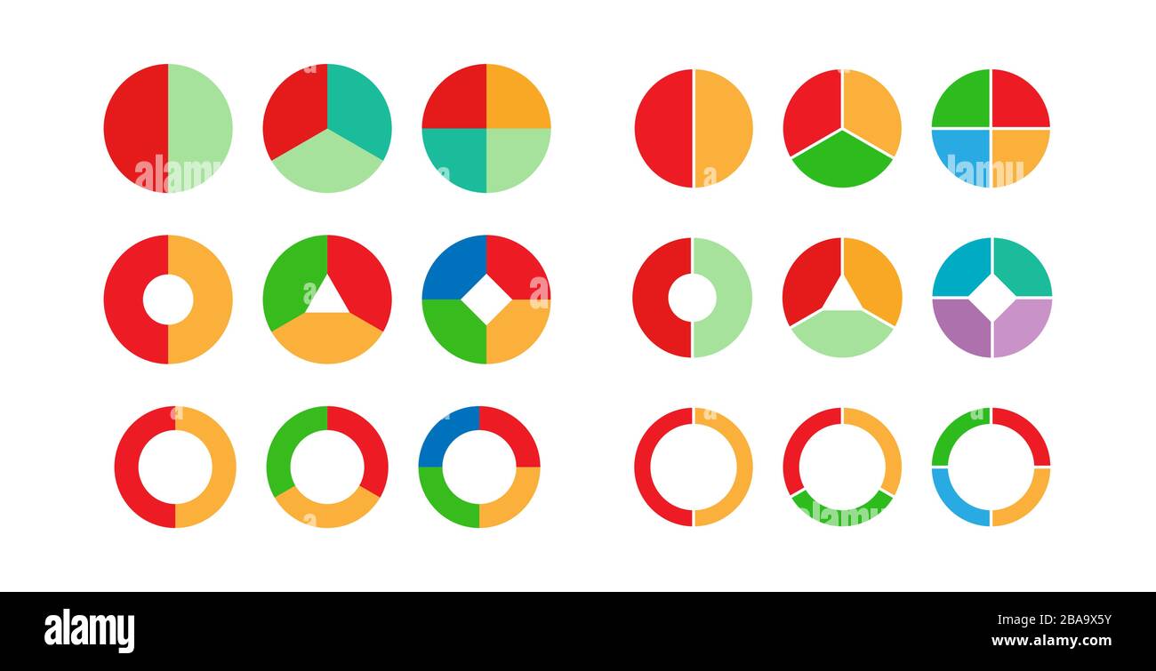 set of colored pie charts for 2, 3, 4 steps or sections to illustrate a ...