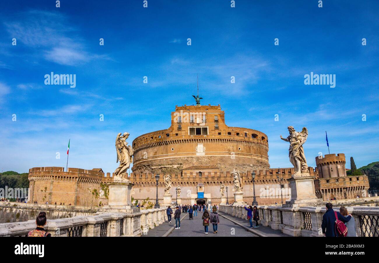 Exterior view and details of Castel Sant Angelo or Mausoleum of Hadrian ...
