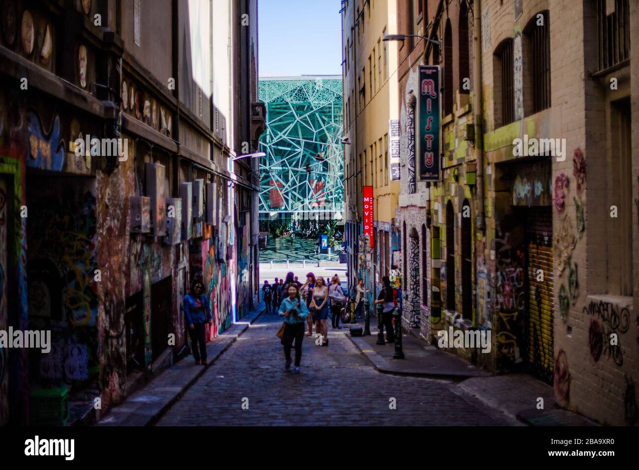 The trendy downtown bar and cafe area of Hosier Lane, Melbourne ...