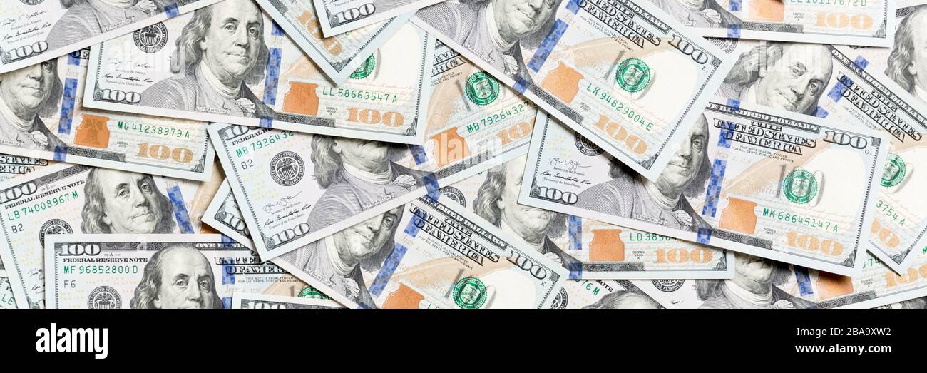 Top view of one hundred dollar banknotes made as a background. USD ...
