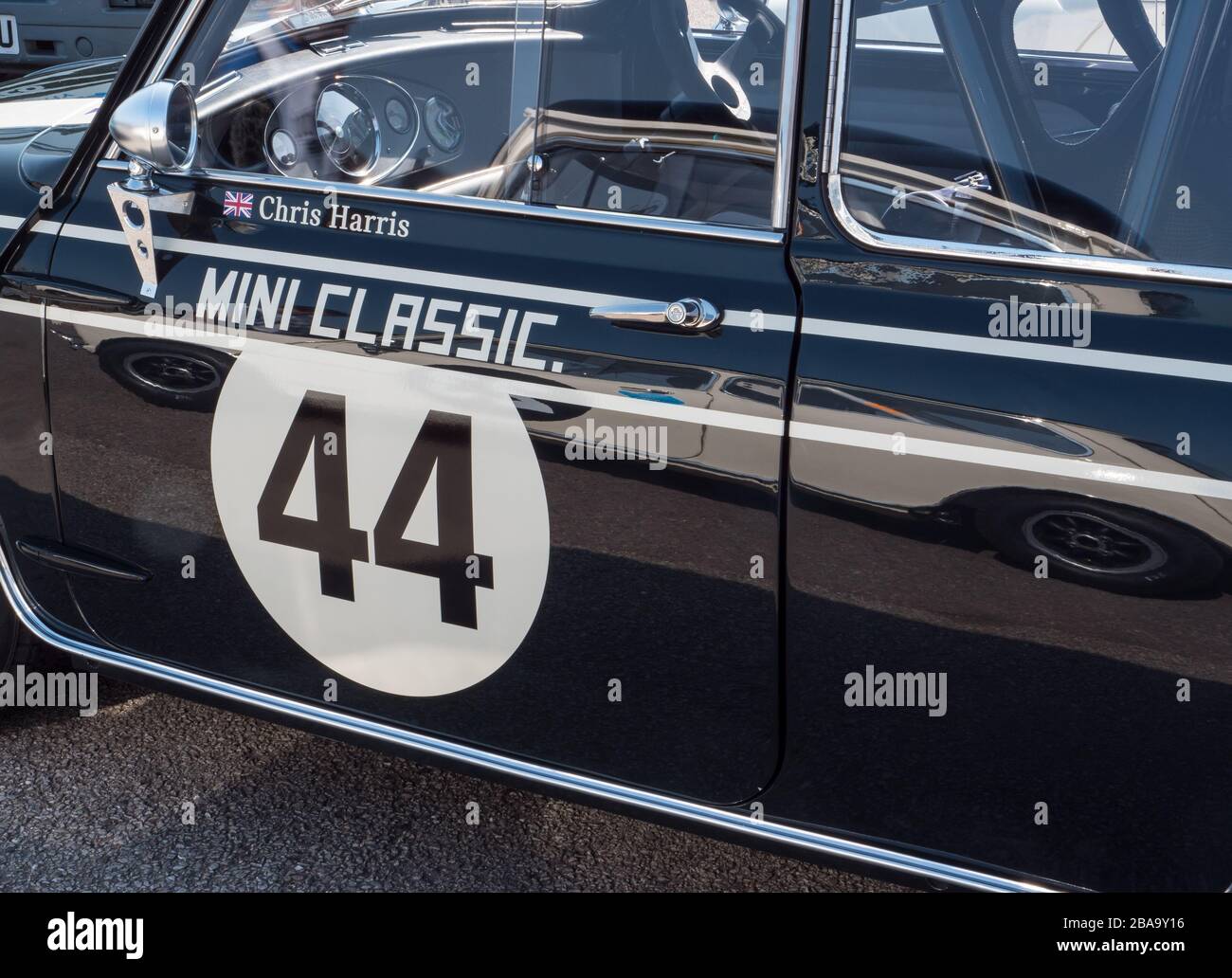 Classic Austin Mini racing car driven by Chris Harris, Goodwood West ...