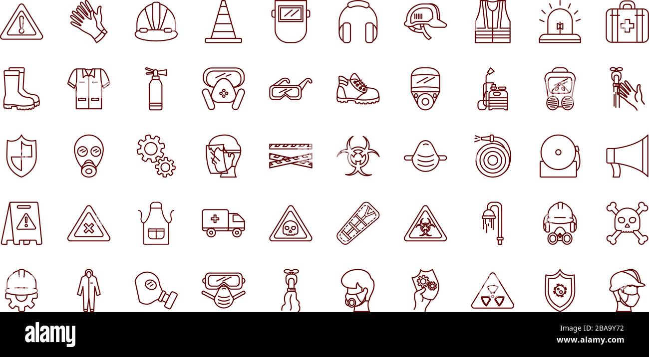 industrial security icon set over white background, line style, vector ...