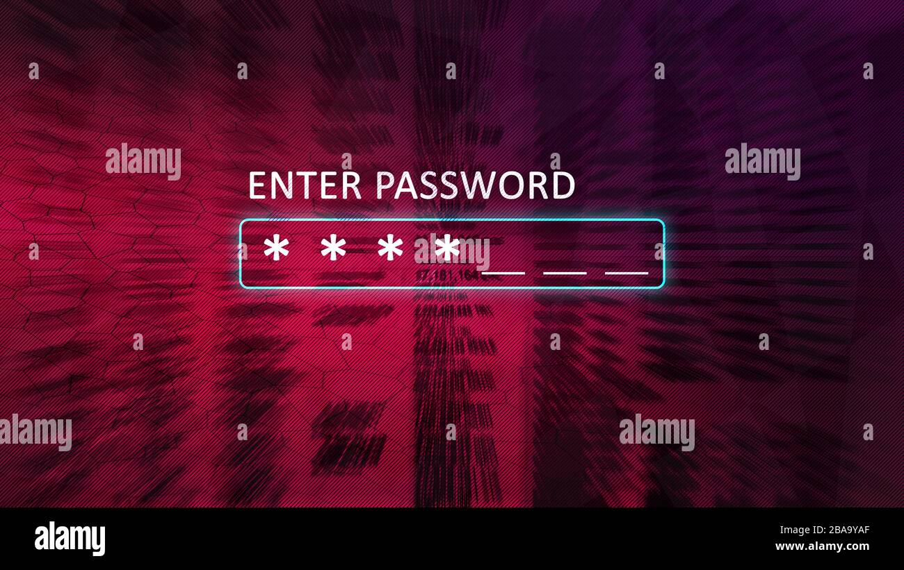 Password screen concept. Asterisks and underscores. Red blurred background. Horizontal Stock ...