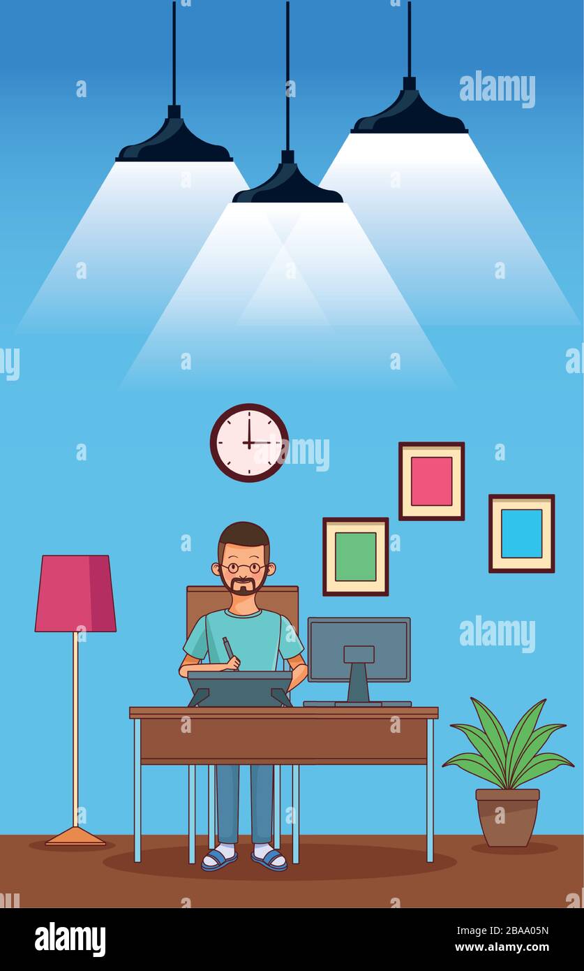 work at home man character Stock Vector Image & Art - Alamy