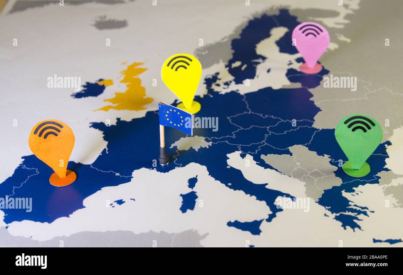 EU map with location pins on it Stock Photo - Alamy