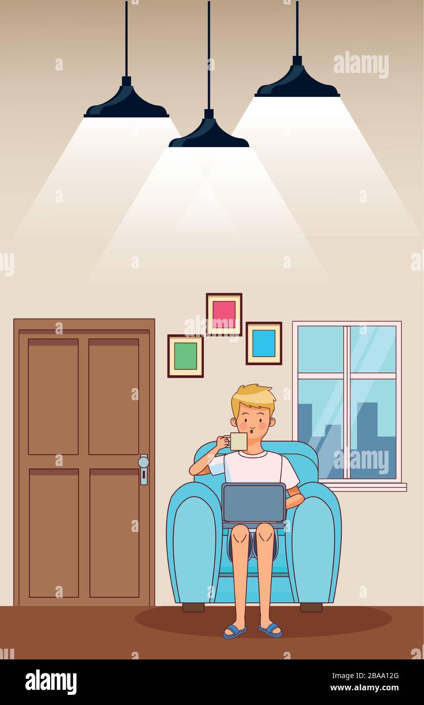 work at home man character Stock Vector Image & Art - Alamy