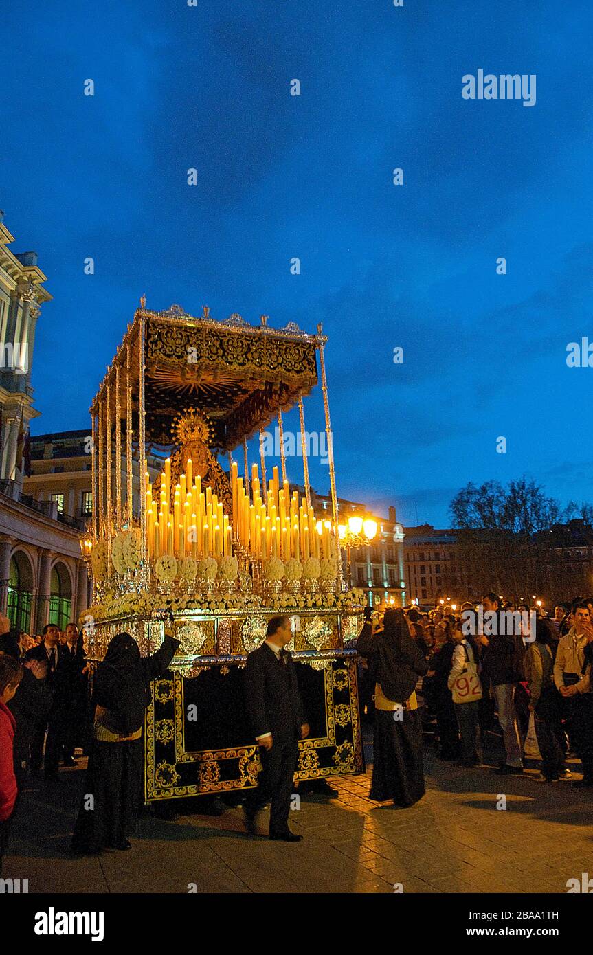 Holy Week procession, night view. Oriente Square, Madrid, Spain Stock ...