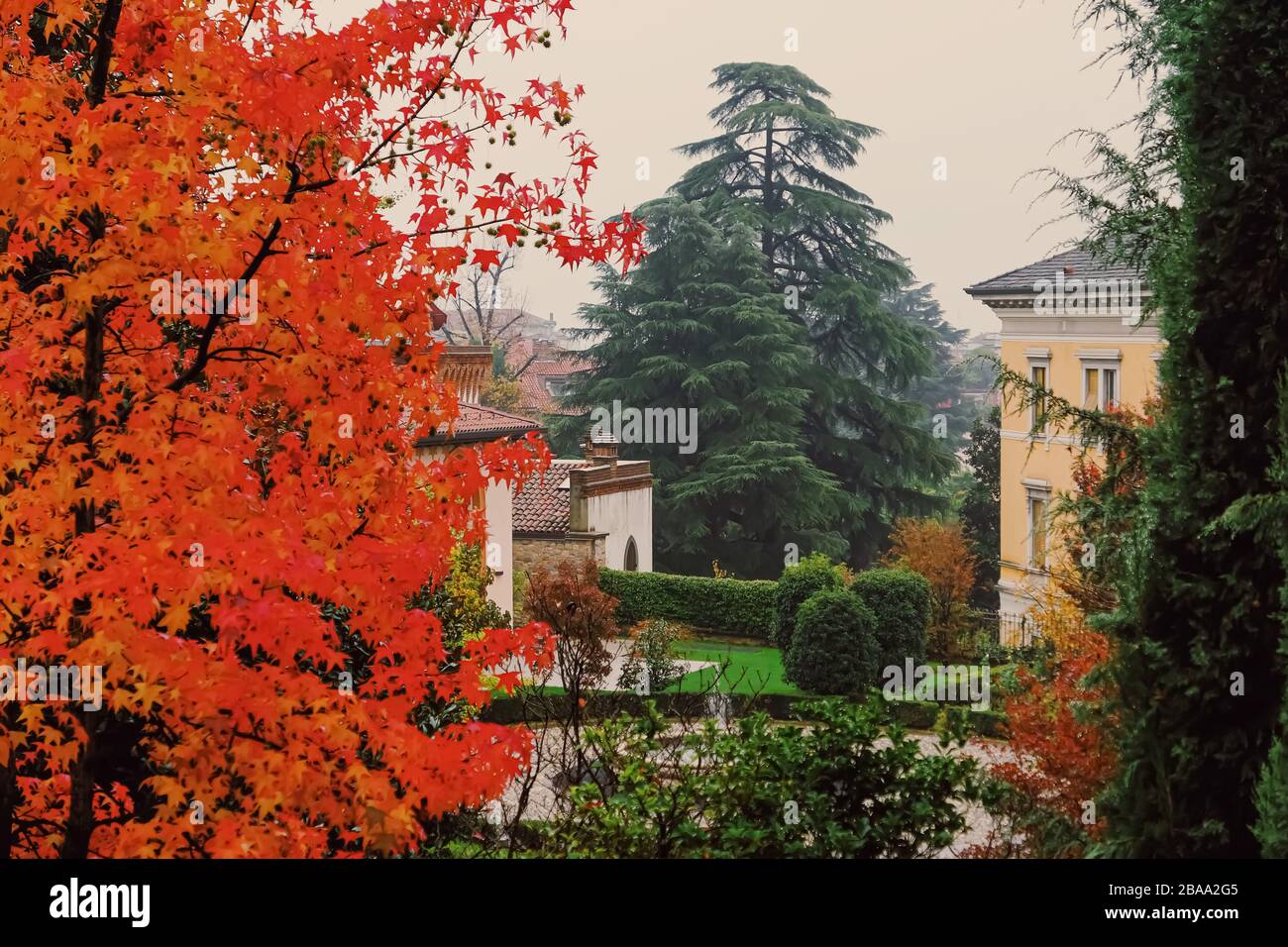MILAN, ITALY circa January, 2020: Residential buildings and gardens on ...