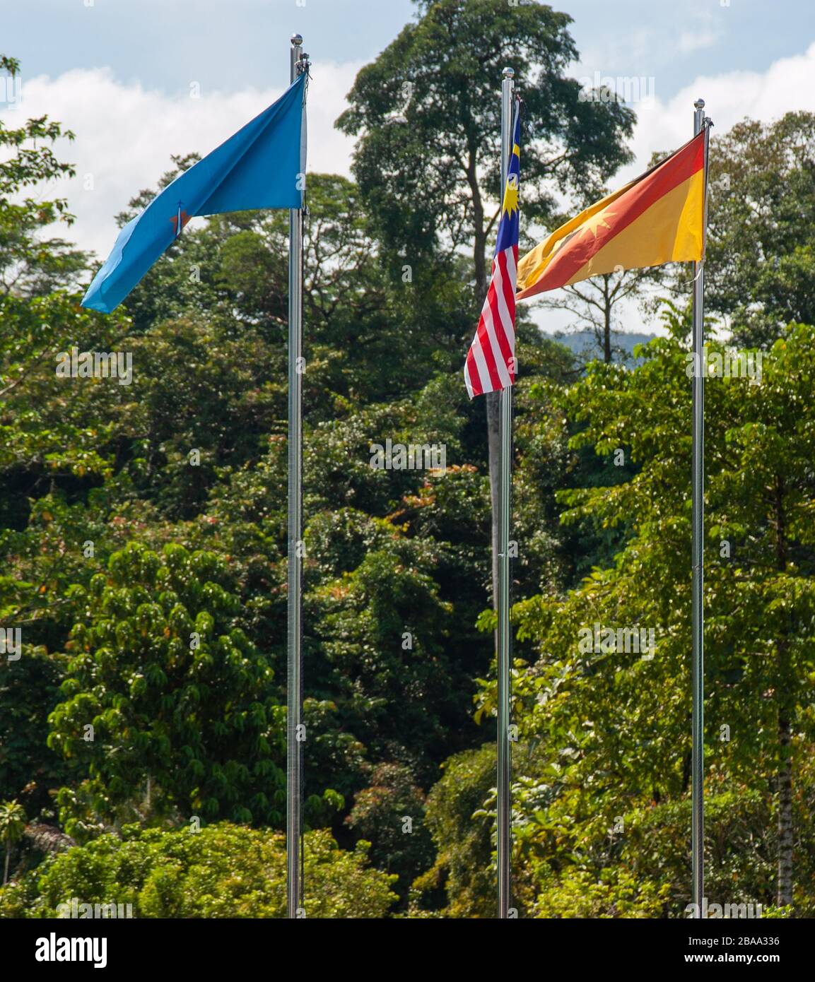 Malaysian and Sarawak state flags flying at Mulu airport, Malaysia ...