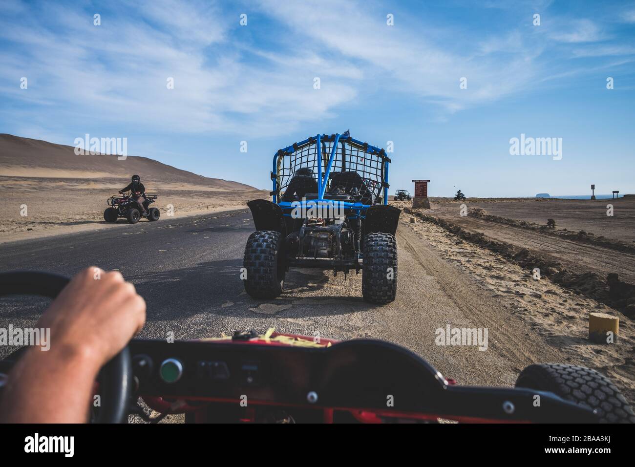 Riding a dune buggy front view Stock Photo - Alamy