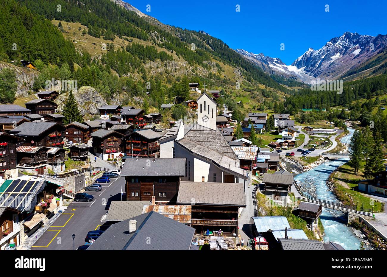 View across the village of Blatten towards the mouintain pass ...
