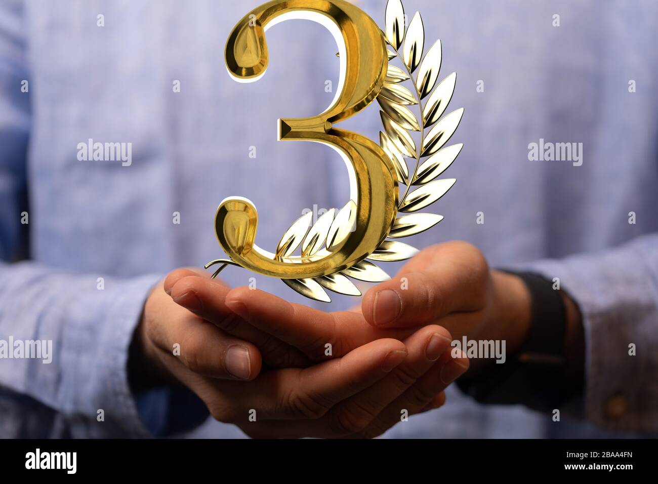 A Three or 3 Years award Digital number award Anniversary 3d Stock ...