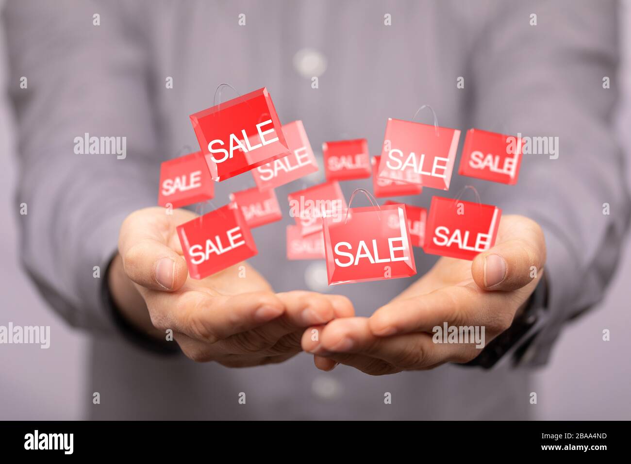A percent shopping digital in hand 3d Stock Photo - Alamy