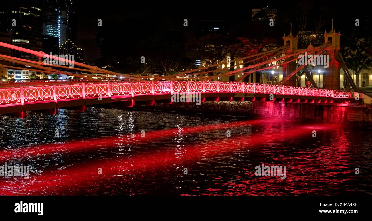 The Cavenaugh bridge, the only suspension bridge on the Singapore river ...