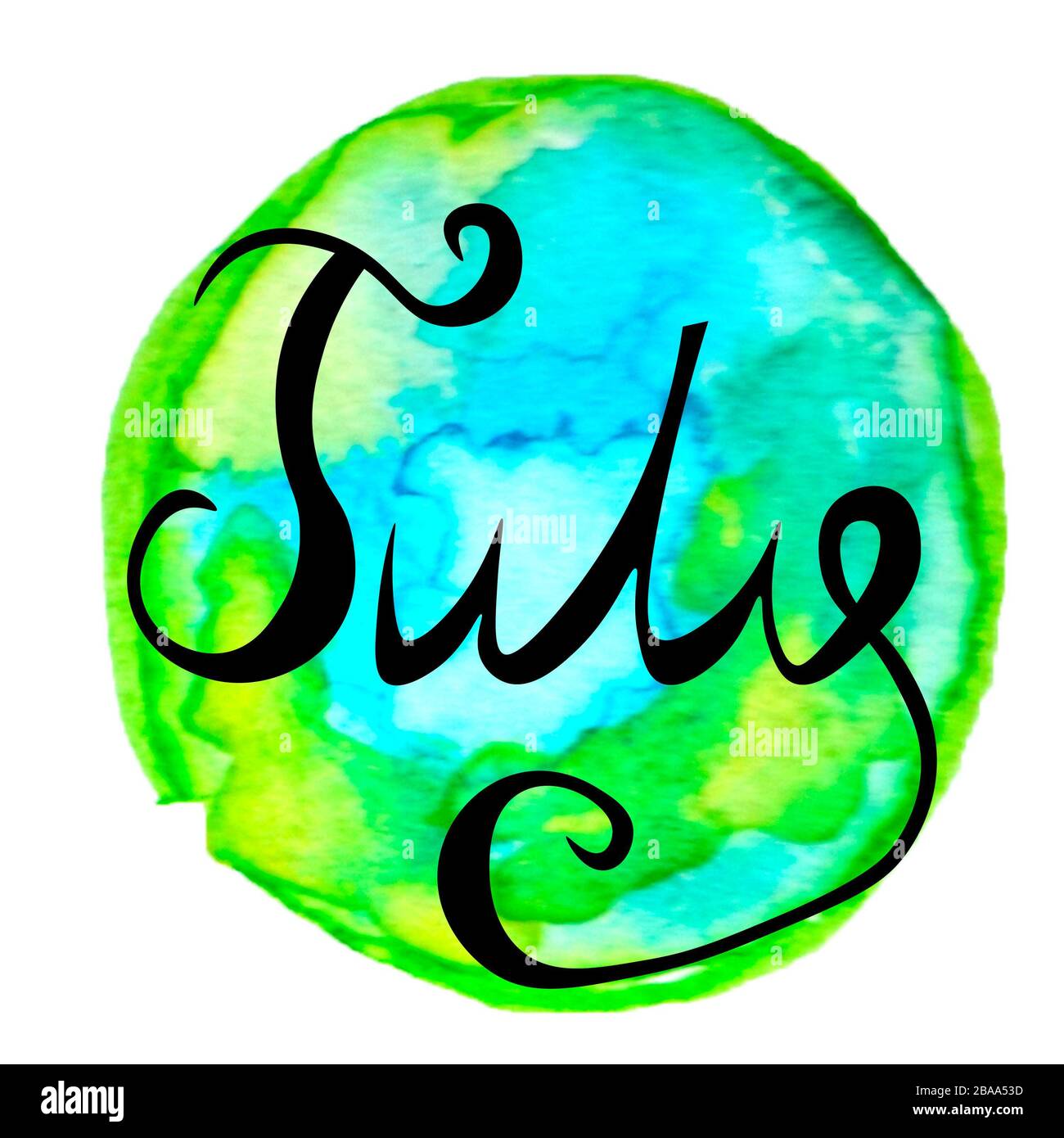 Summer. July. Watercolor illustration for a calendar. Lettering ...