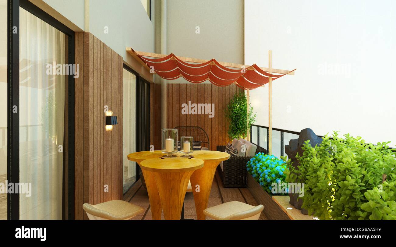 3d render of house balcony terrace Stock Photo - Alamy