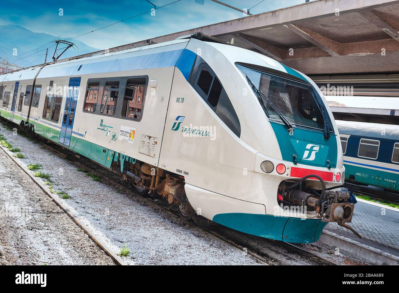 Train waiting for passengers at the railway station in Palermo,Sicily ...