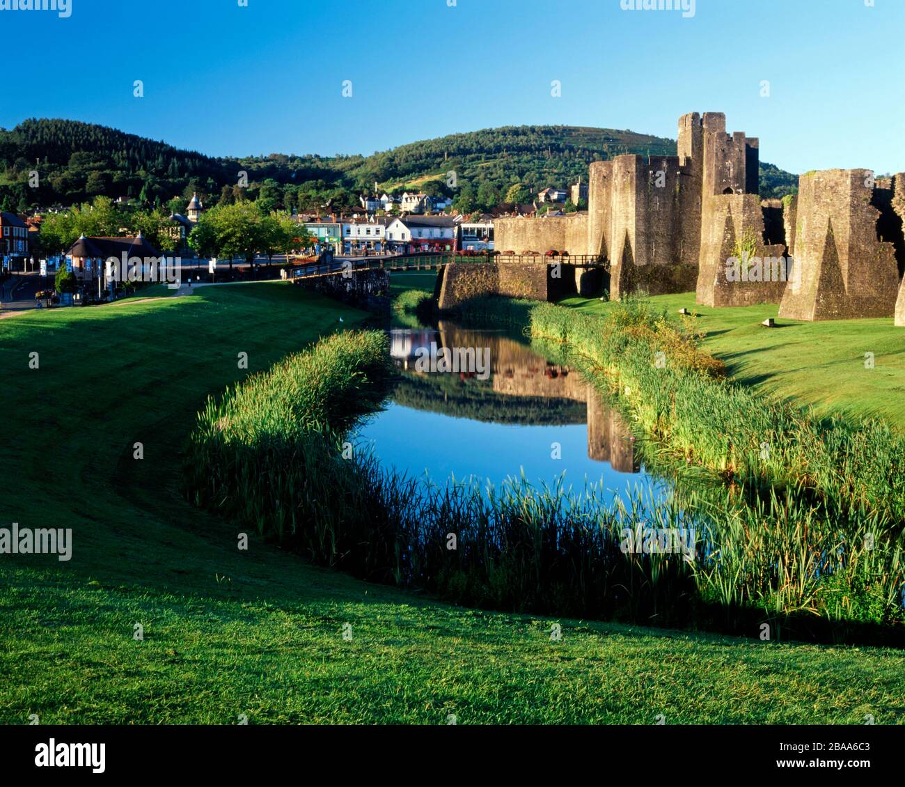 Caerphilly Castle and moat, Caerphilly, South Wales Stock Photo - Alamy