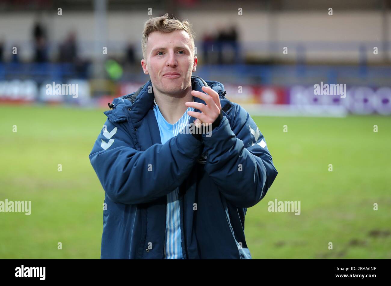 Coventry City's Jamie Allen applauds the travelling fans after the game ...