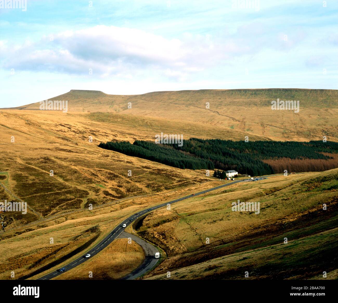 The A470 road, Storey Arms Outdoor Centre and Corn Du, Brecon Beacons ...