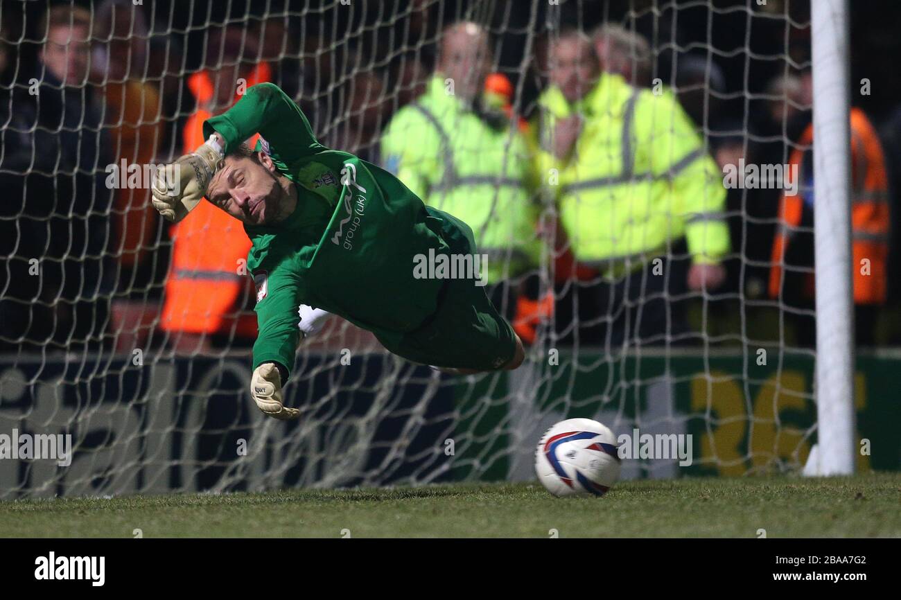 Bradford City's goalkeeper Matt Duke dives during the penalty shootout ...