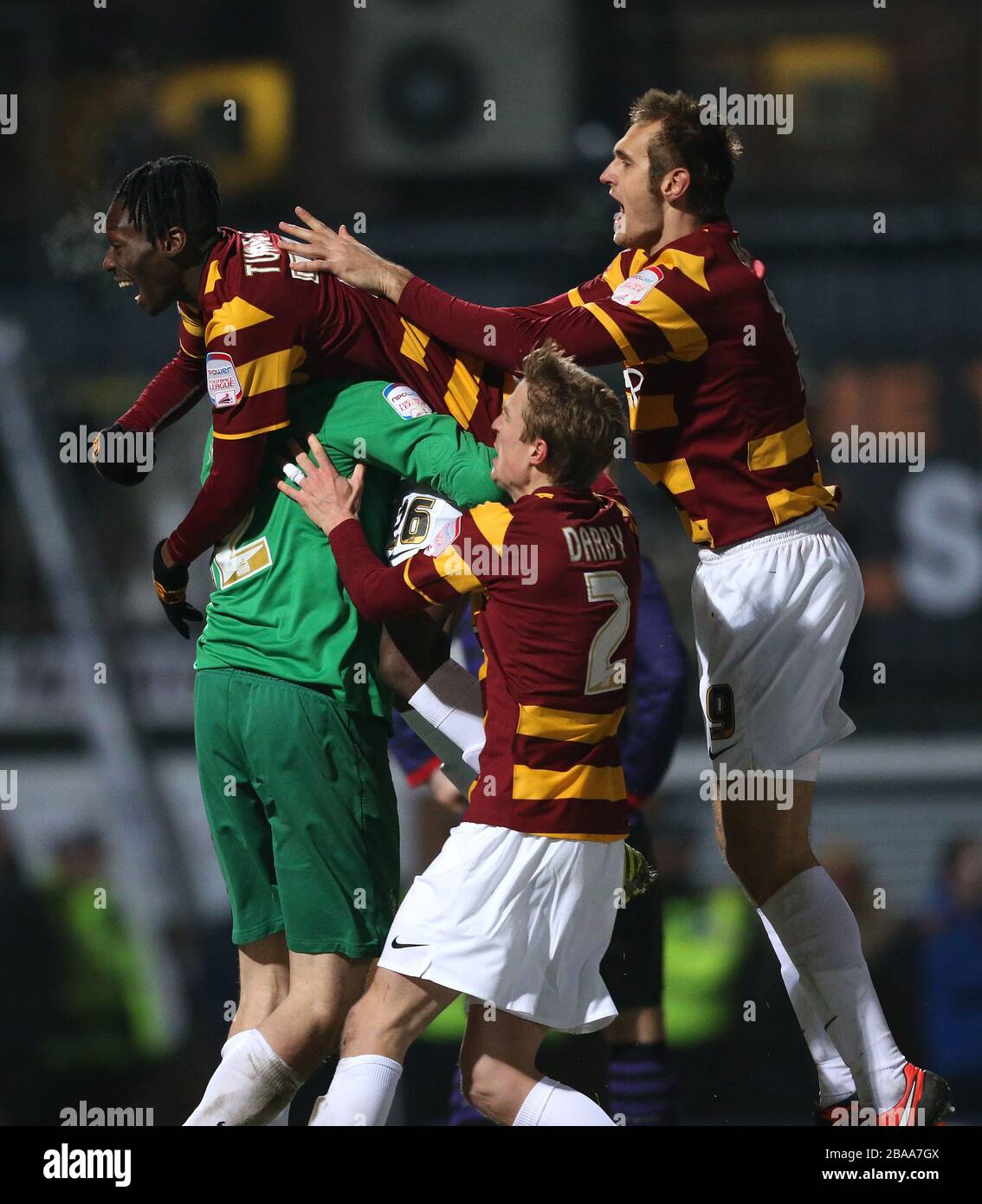 Bradford City's goalkeeper Matt Duke celebrates with his team-mates ...