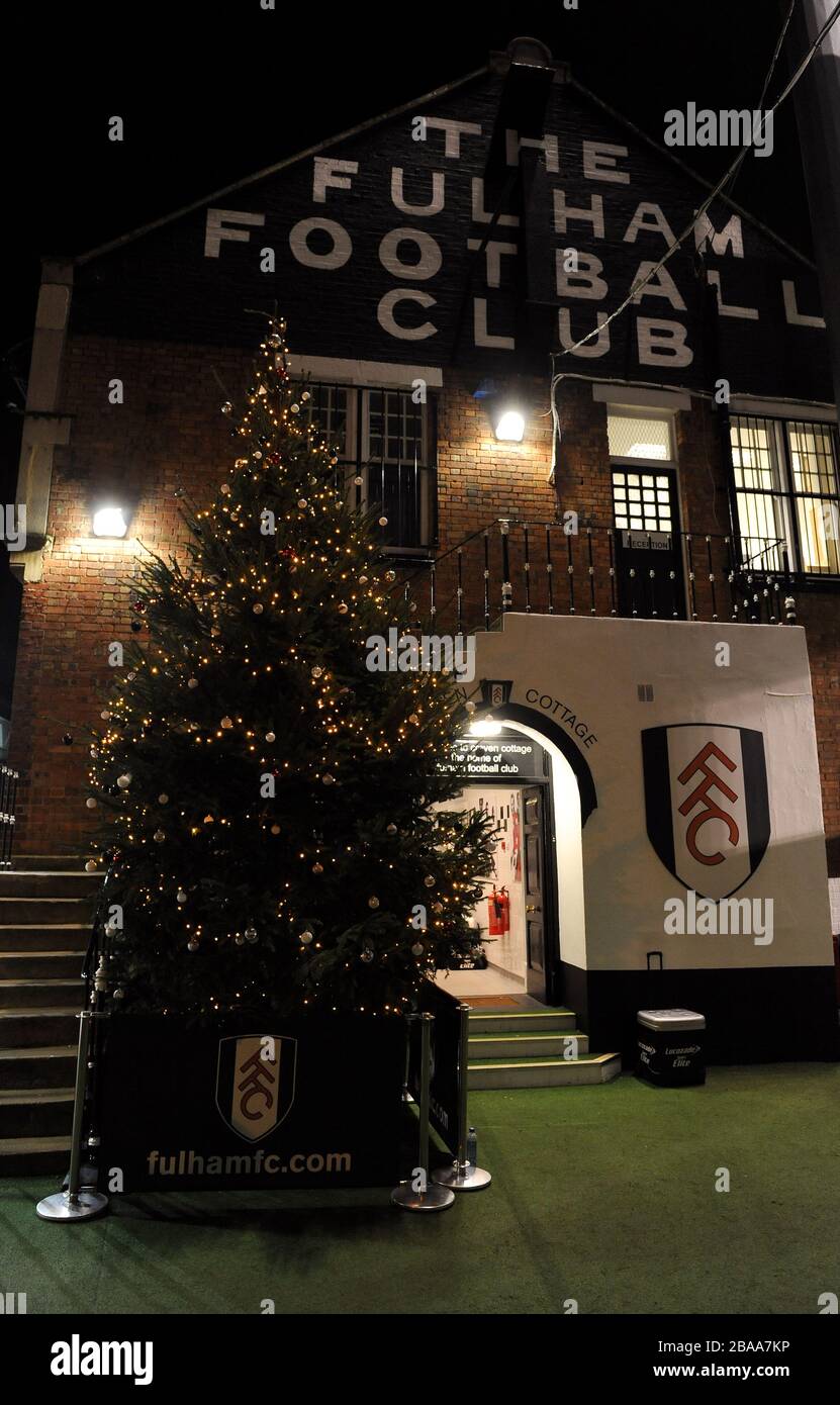 General view of the large Christmas Tree in front of Craven Cottage ...