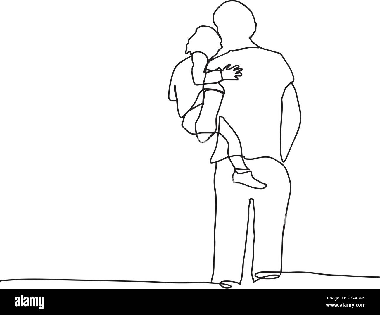 Father with child. Father's day. Line art. Contour symbol. isolated ...