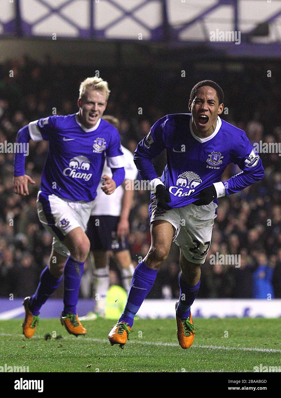 Everton's Steven Pienaar celebrates scoring his side's first goal of ...