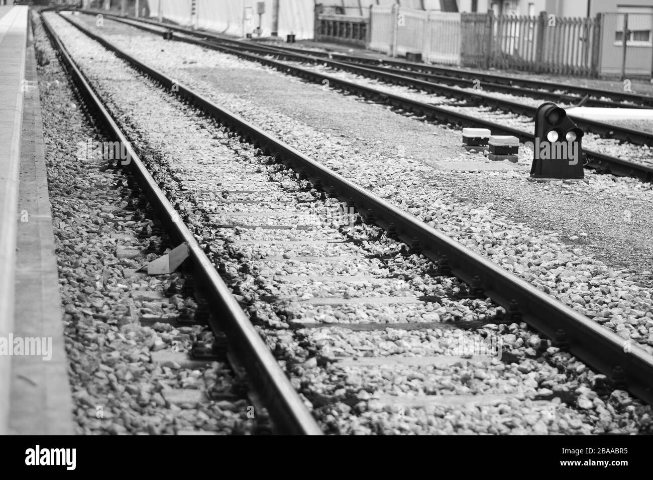empty and melancholic railway line Stock Photo - Alamy