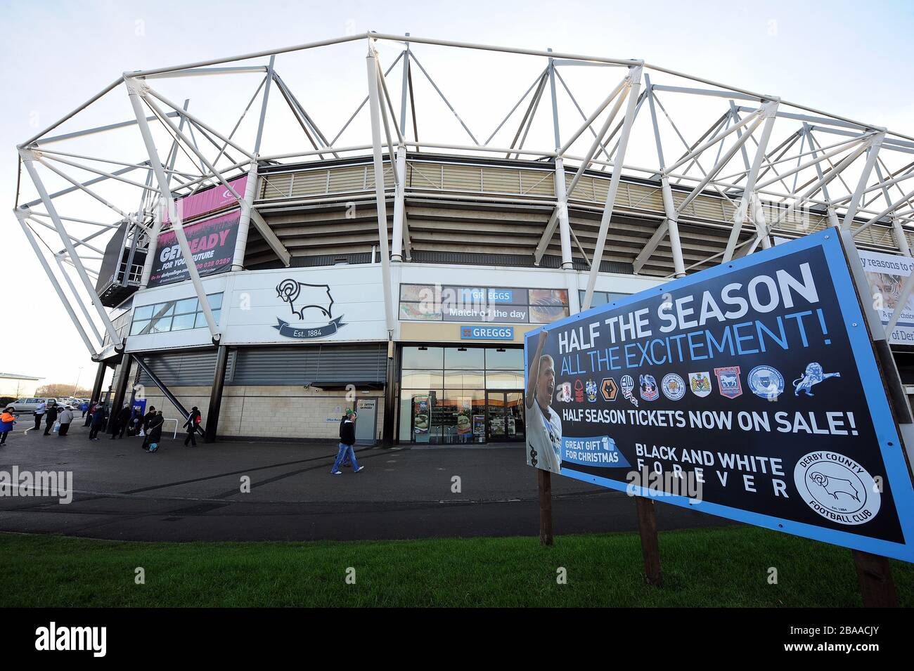 General view of fans outside Pride Park Stock Photo - Alamy