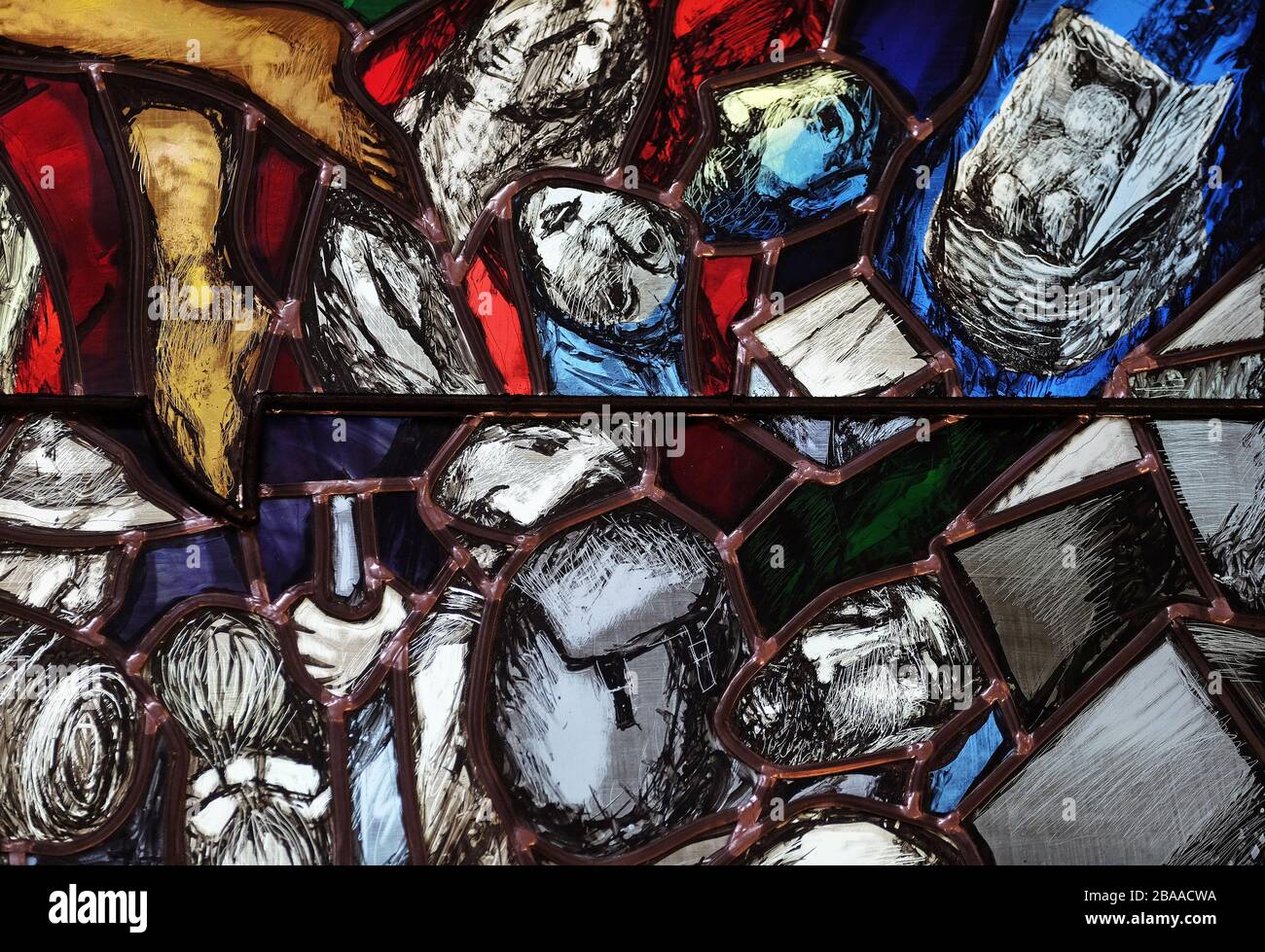 Resurrection, God gives people new life, detail of stained glass window ...