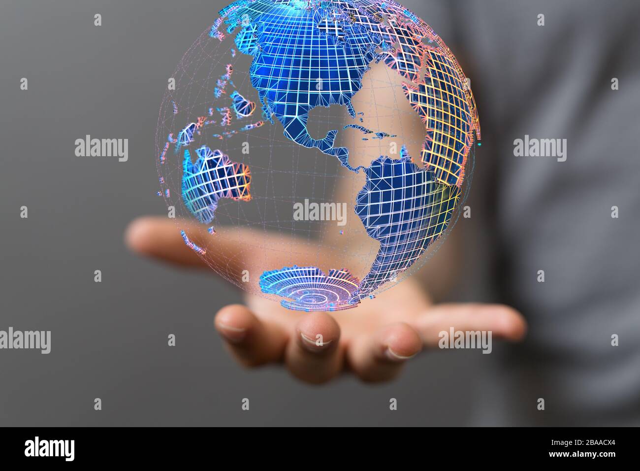 A the world digital in hand Stock Photo - Alamy