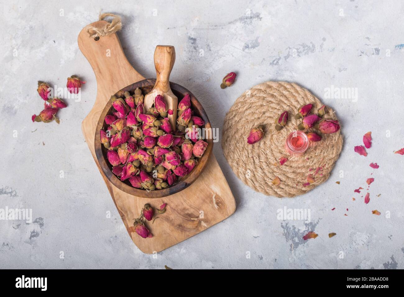 raditional Turkish rose bud tea on white background. Dry flowers ...