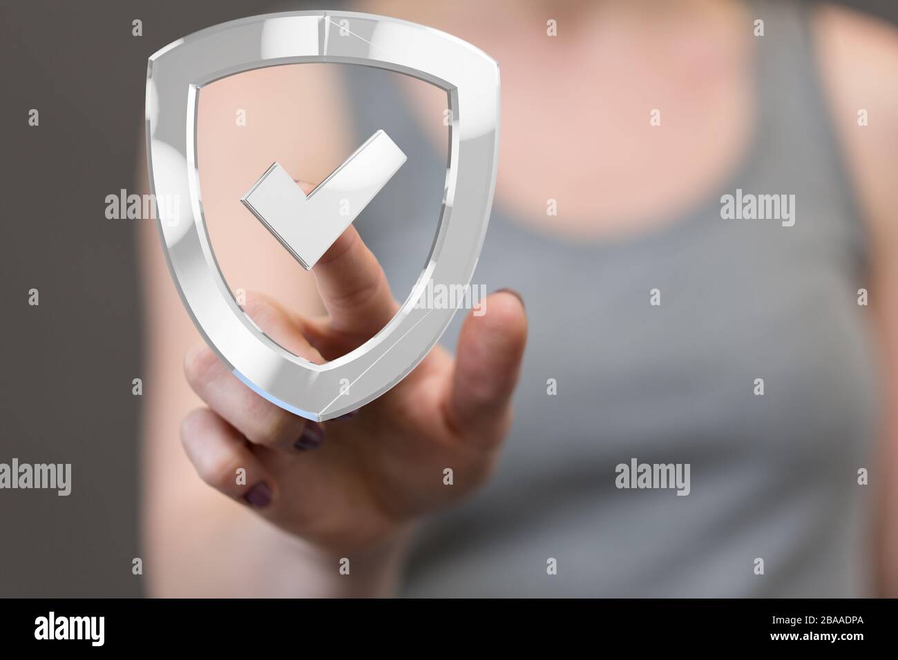 A shield protection concept holding in hand 3d Stock Photo - Alamy
