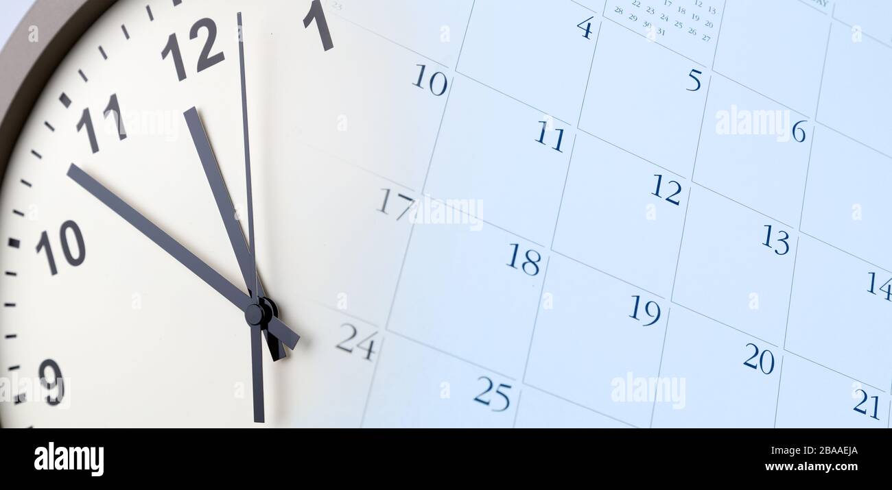 Clock face and calendar composite Stock Photo - Alamy