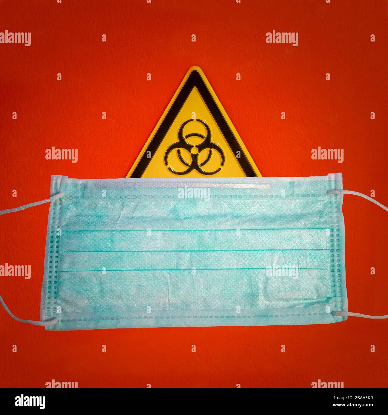 Door sign of biohazard, dangerous contamination as viral, bacterial or ...