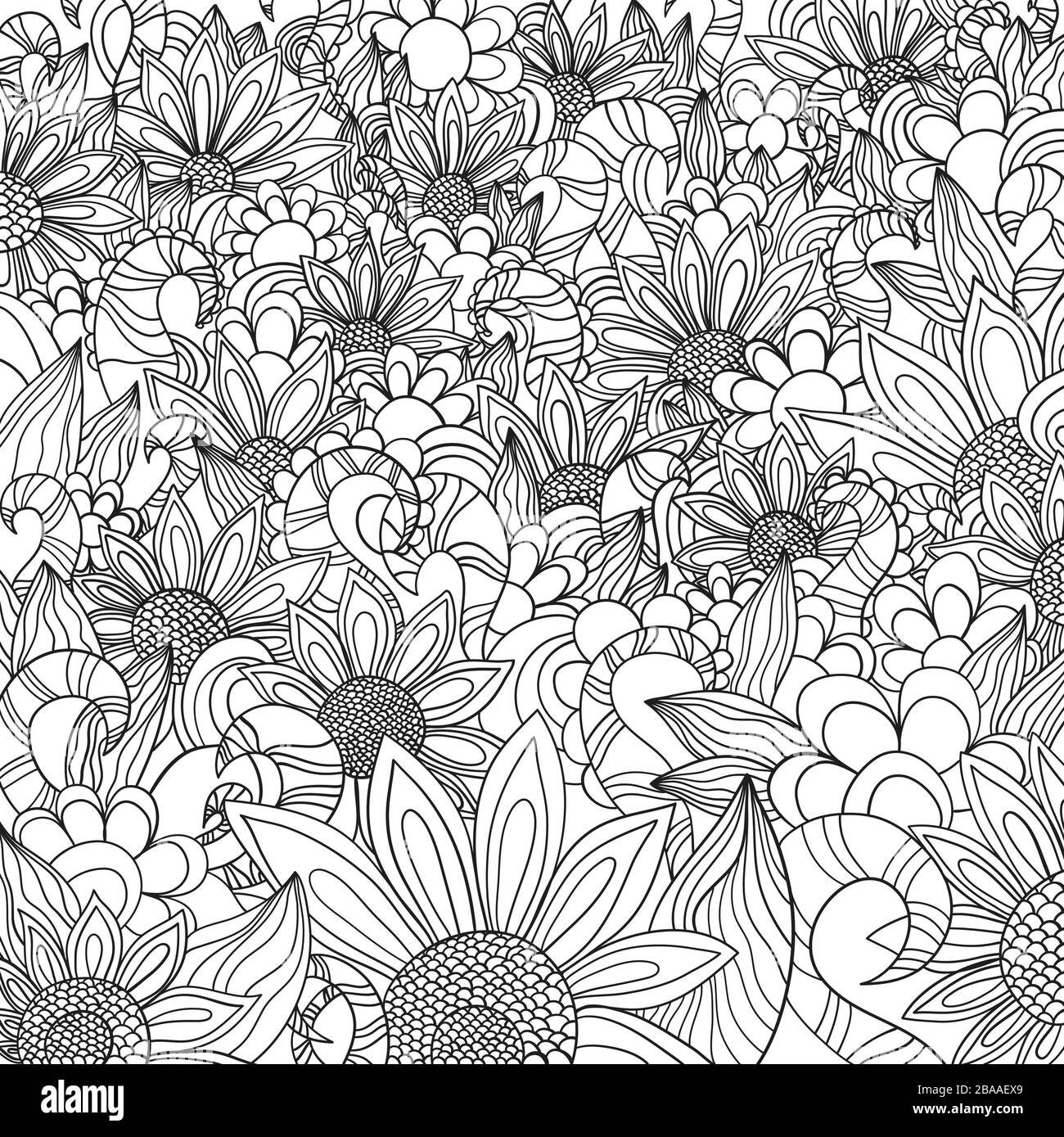Monochrome Pattern with Floral Motifs. Texture with Flowers, Leaves etc ...