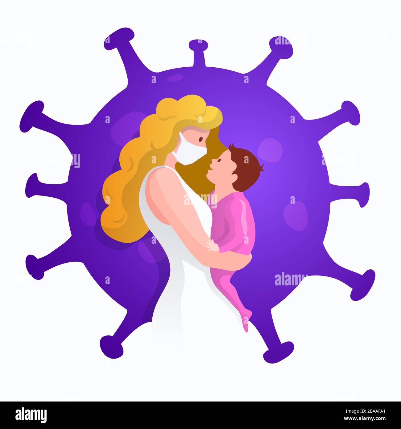 Mother and her child are protecting their children and them to virus ...
