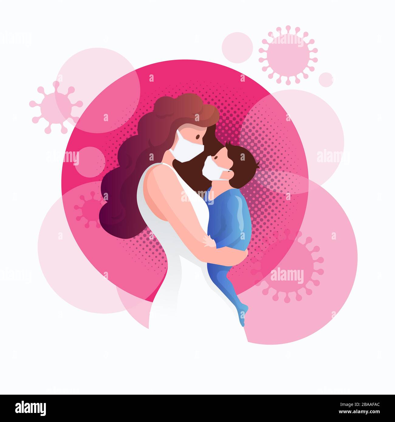 Mother and her child are protecting their children and them to virus ...