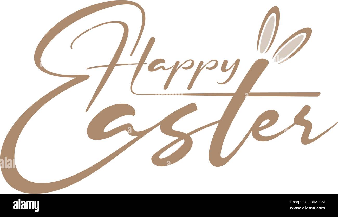 Handwriting with bunny ears. Happy Easter calligraphic lettering Stock ...
