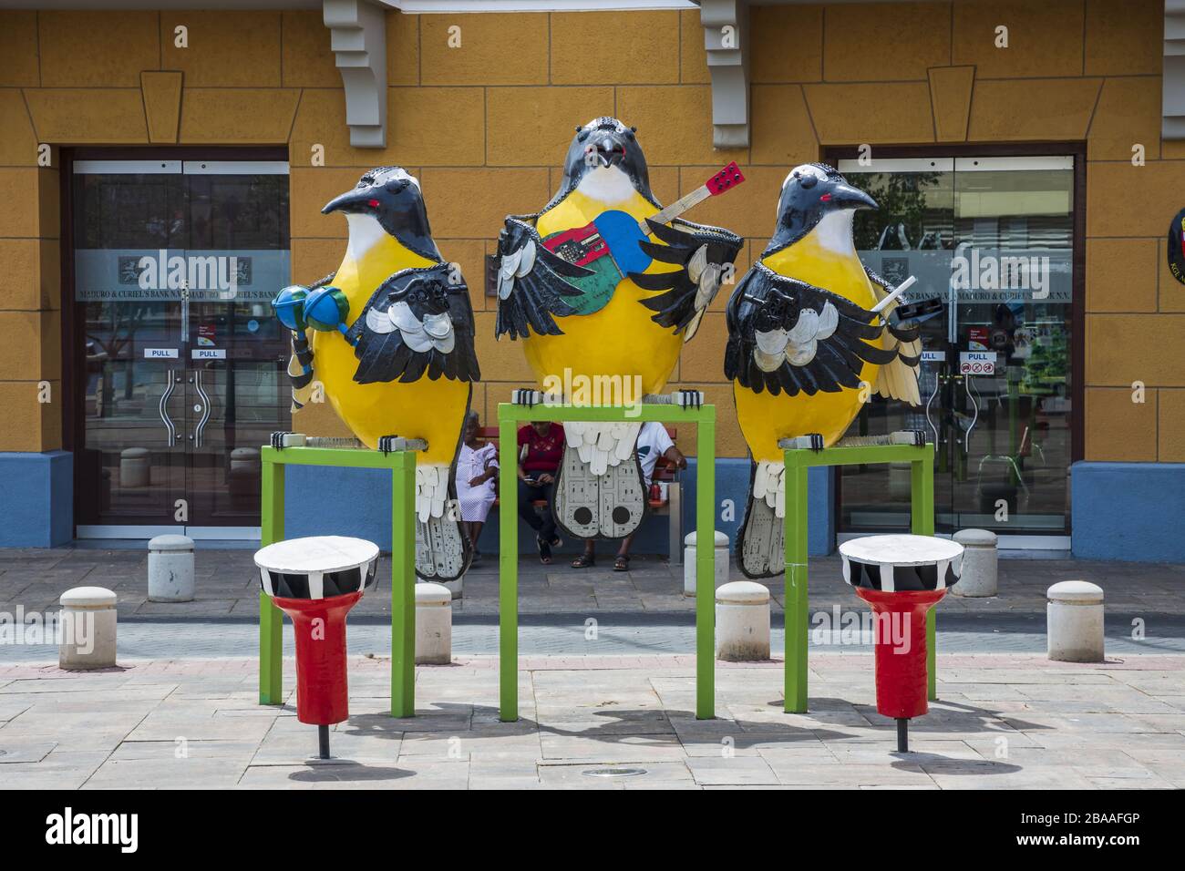 Street art in Willemstad, capital of Suracao. Three big colorful bird ...