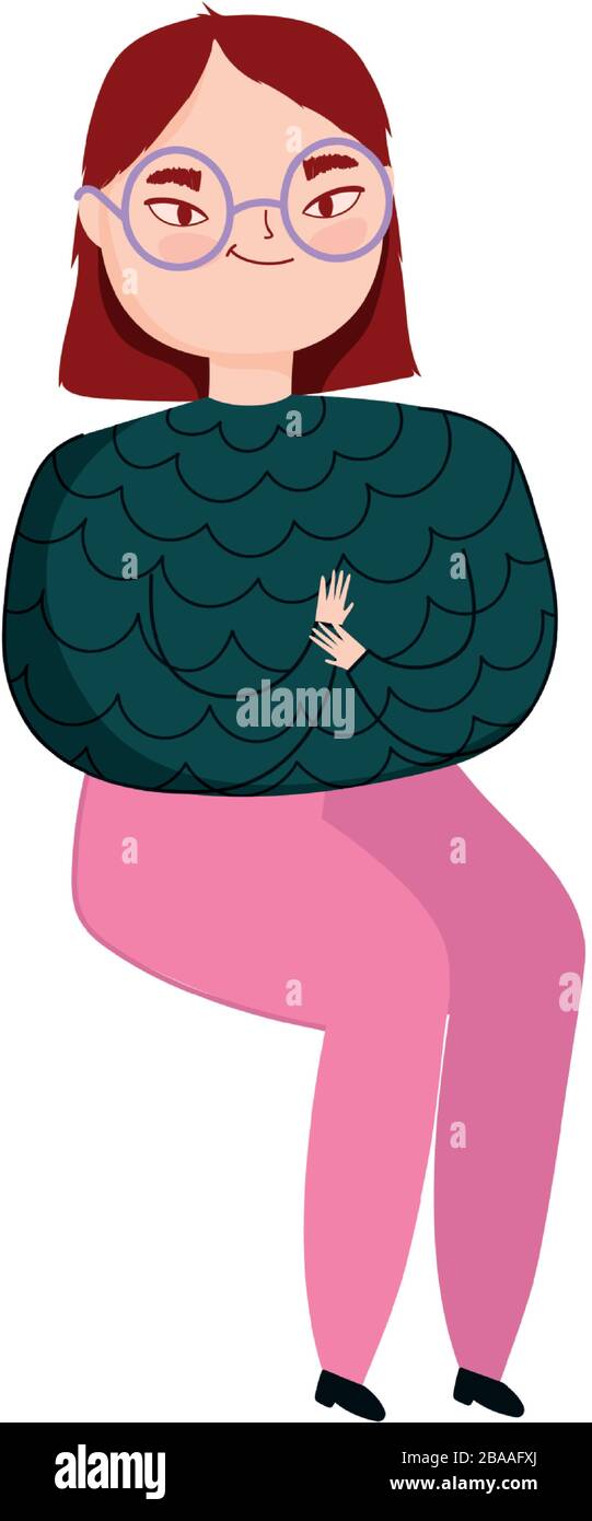 young woman sitting gesture character isolated icon vector illustration ...