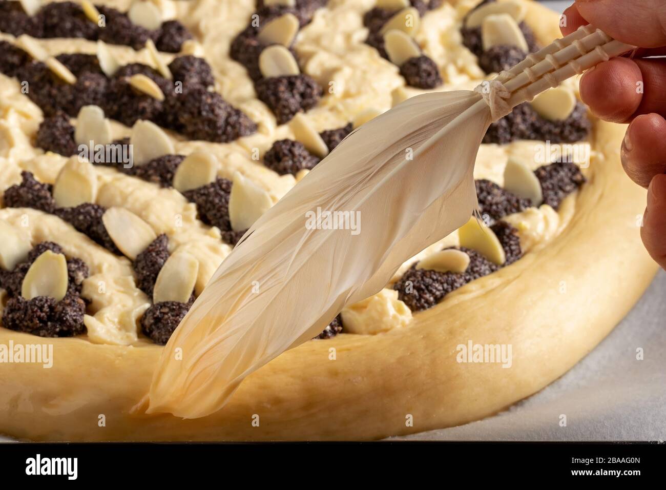Preparation of Chodsky kolac, traditional Czech sweet cake from the ...