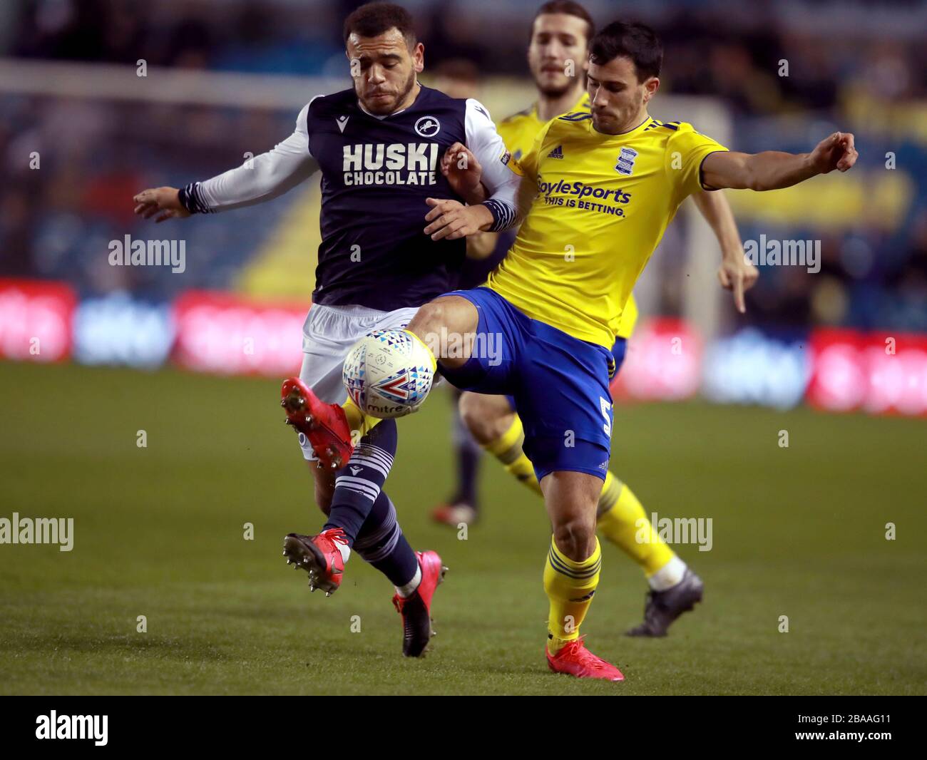 Millwall's Mason Bennett and Birmingham City's Maxime Colin (right ...