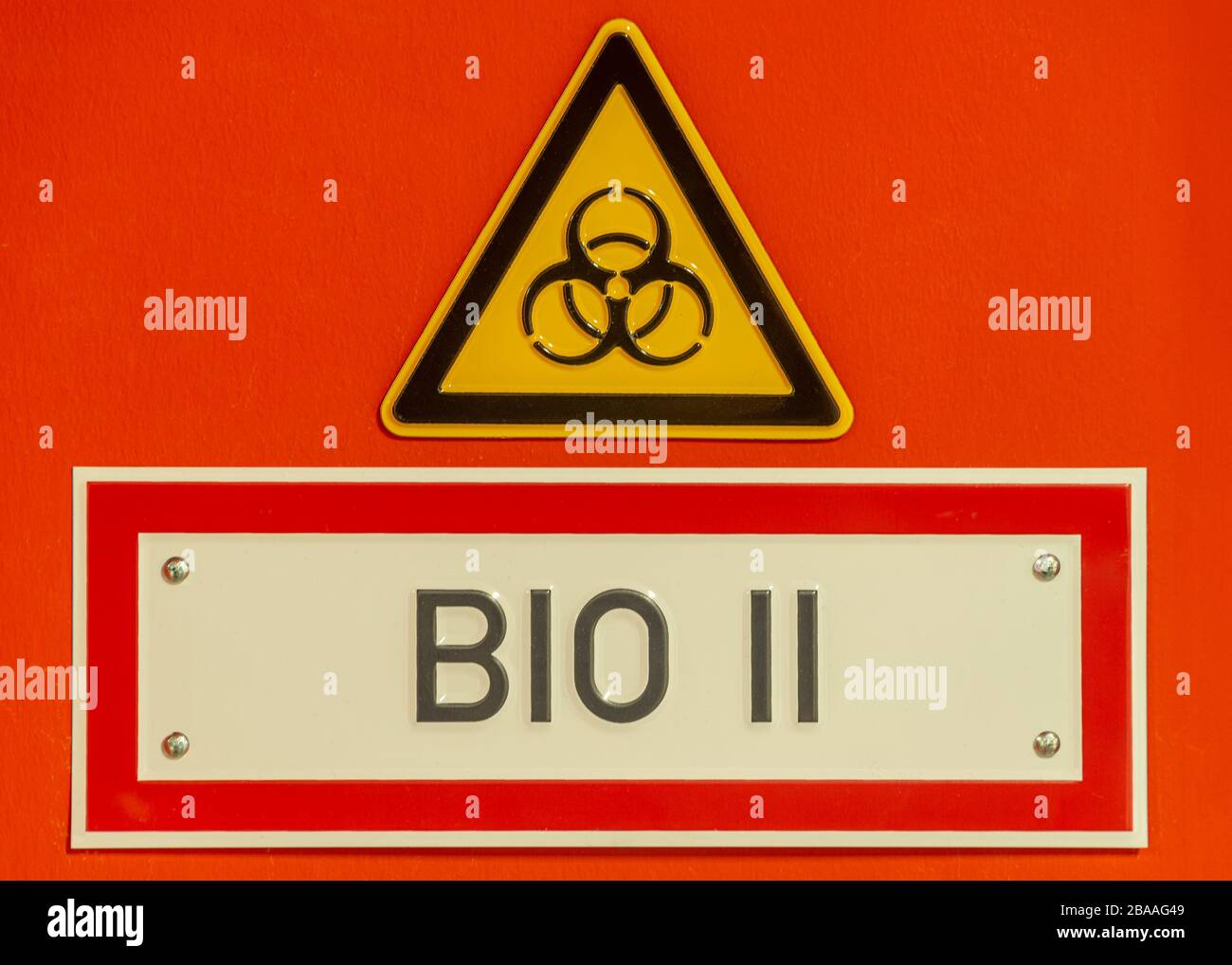 Door sign of biohazard, dangerous contamination as viral, bacterial or ...